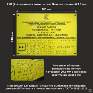 Фасадная табличка с дублирующей тактильной информацией шрифтом Брайля ...